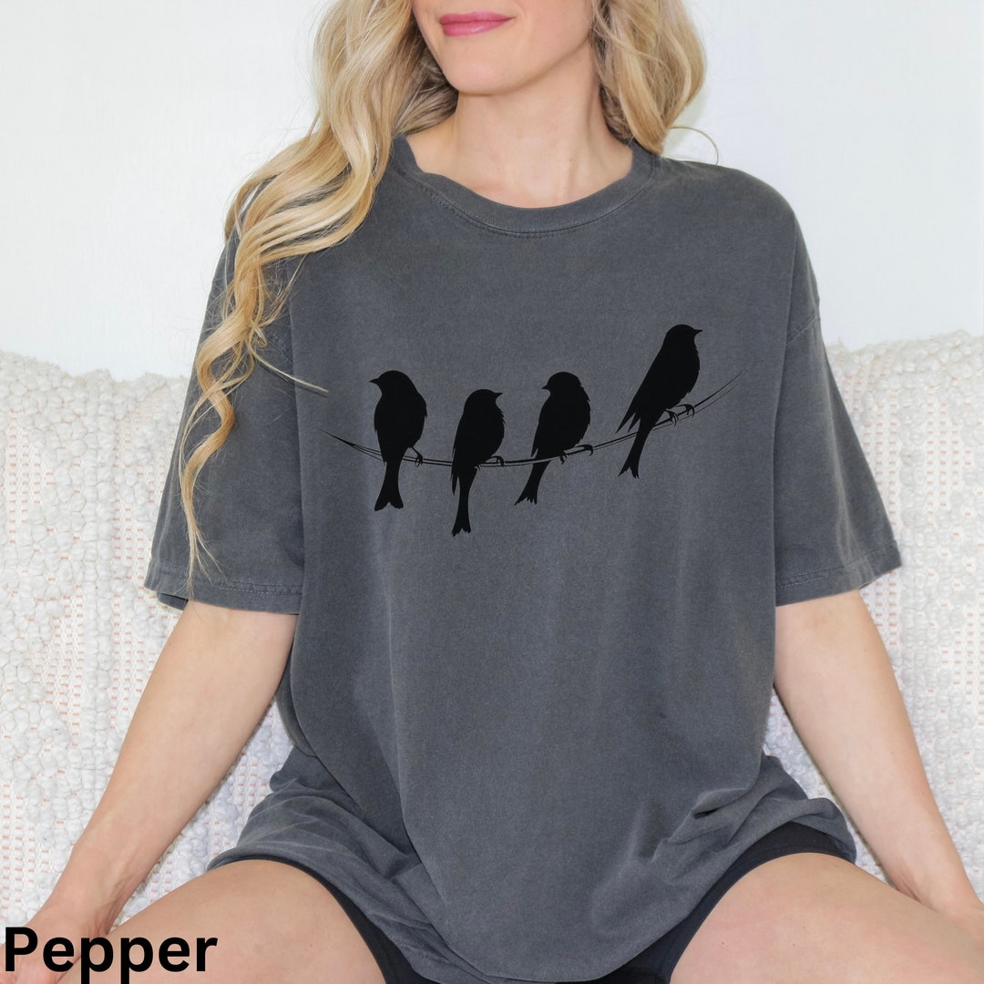 Birds Shirt, Cute Crows Silhouette T-shirt, Blackbird Outline Tee ...
