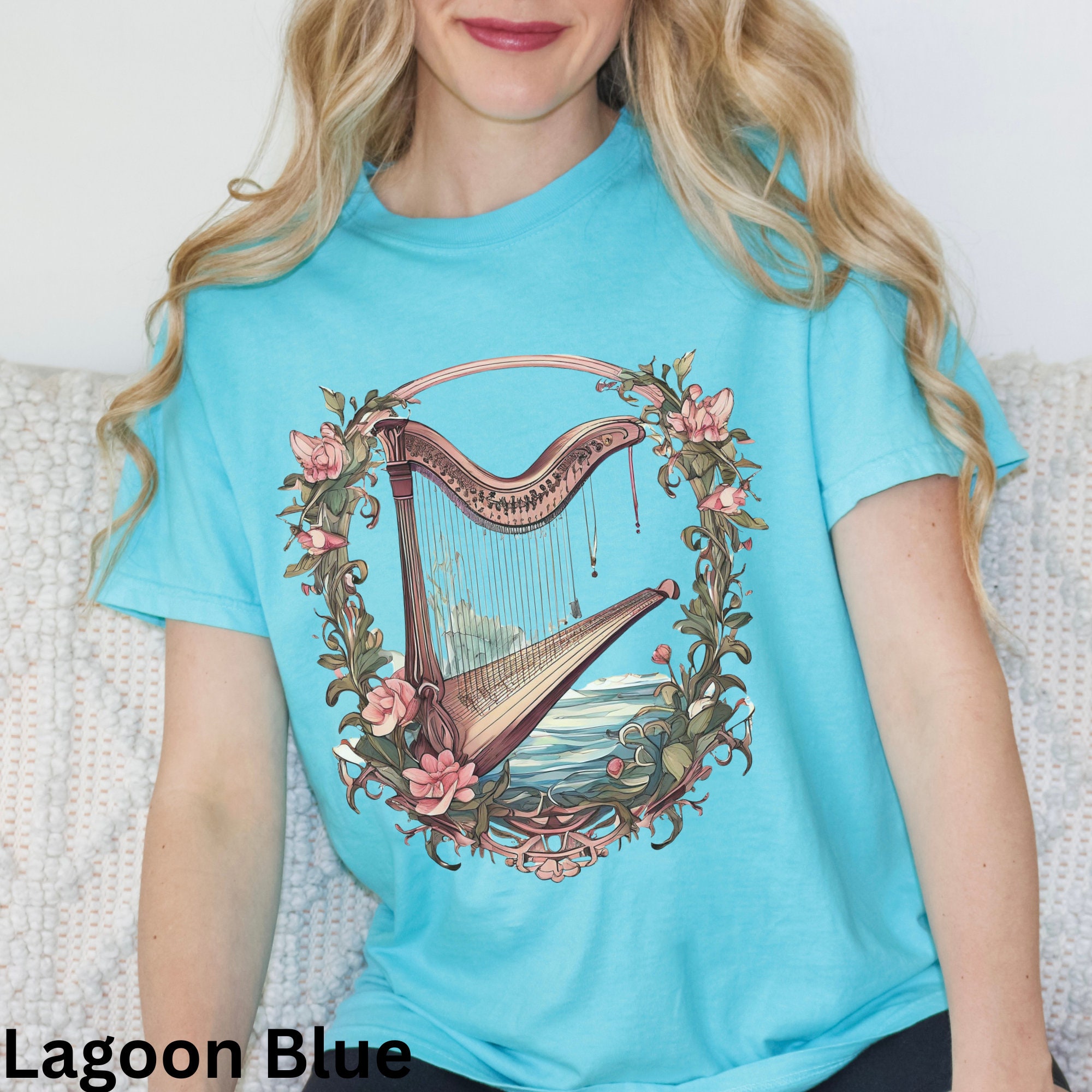 Floral Harp Shirt, Botanical String Instrument T-shirts, Girl Musician ...
