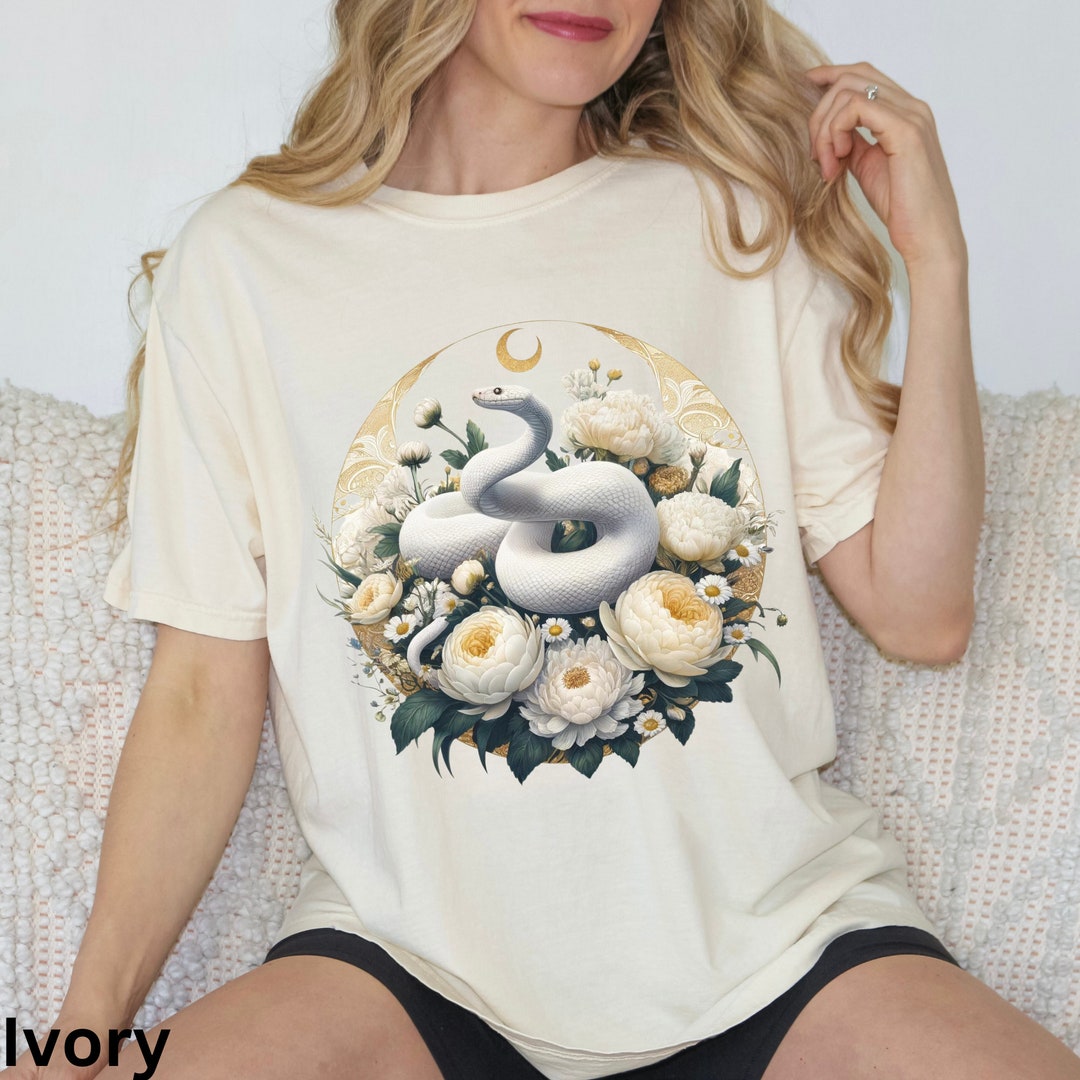 Floral Moon Snake Shirt, White Daisy Boa Tshirt, Lunar Python Tee ...