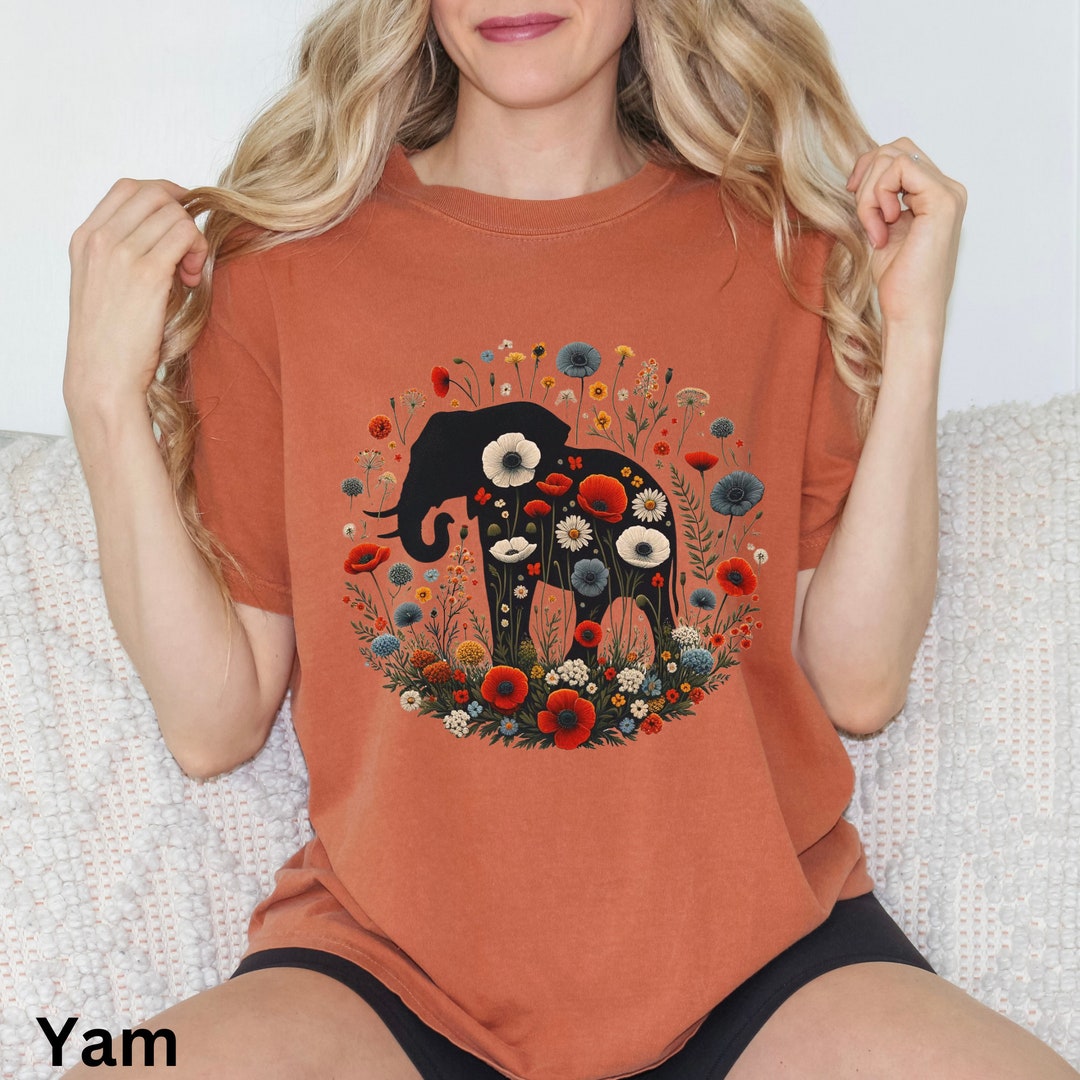 Floral Elephant Silhouette Cottagecore T-shirt, Flower Airavata Shadow ...