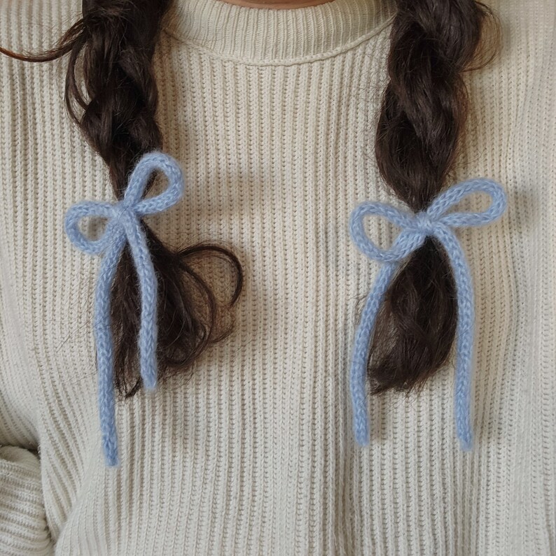 Set of Thin Hand-knit Mohair Hair Bows Knit Ribbon - Etsy