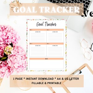 GOAL TRACKER Printable | Goal Printable | Goal Tracker L Goal Worksheet ...
