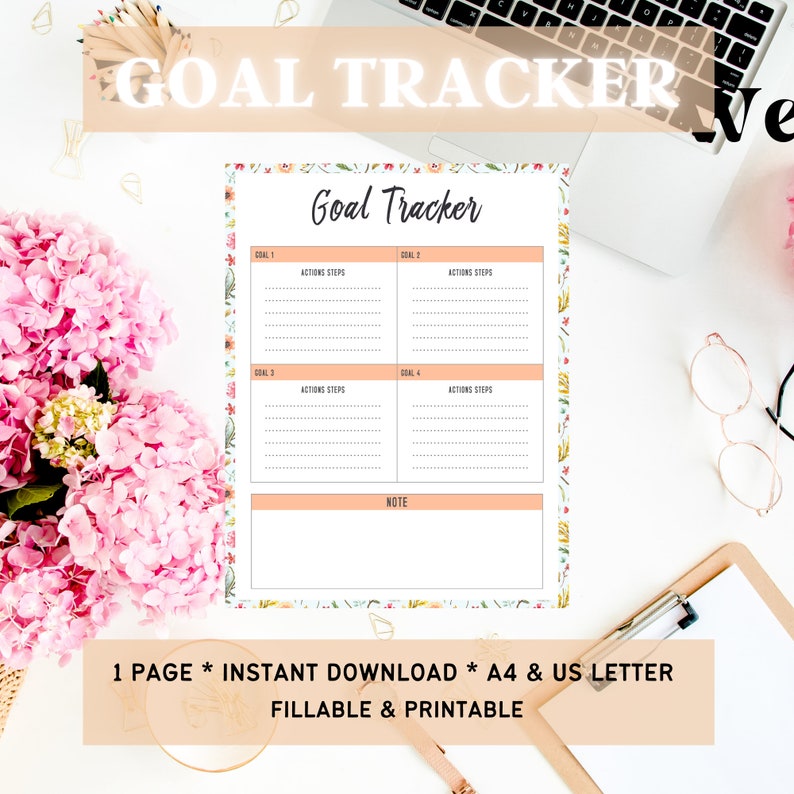 GOAL TRACKER Printable | Goal Printable | Goal Tracker L Goal Worksheet ...