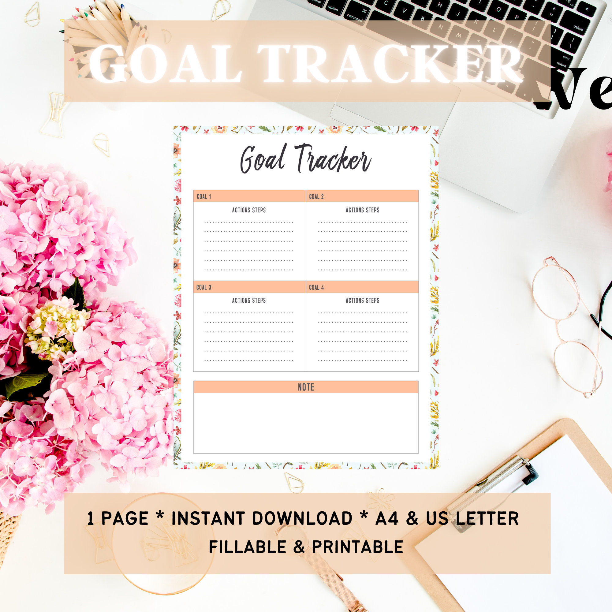 GOAL TRACKER Printable | Goal Printable | Goal Tracker L Goal Worksheet ...