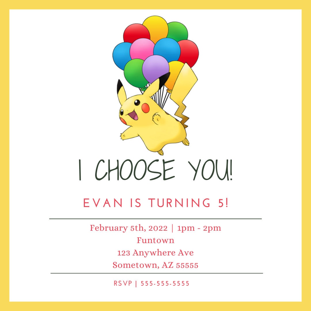 Pokemon Pikachu Invitación de cumpleaños Impresión digital - Etsy México