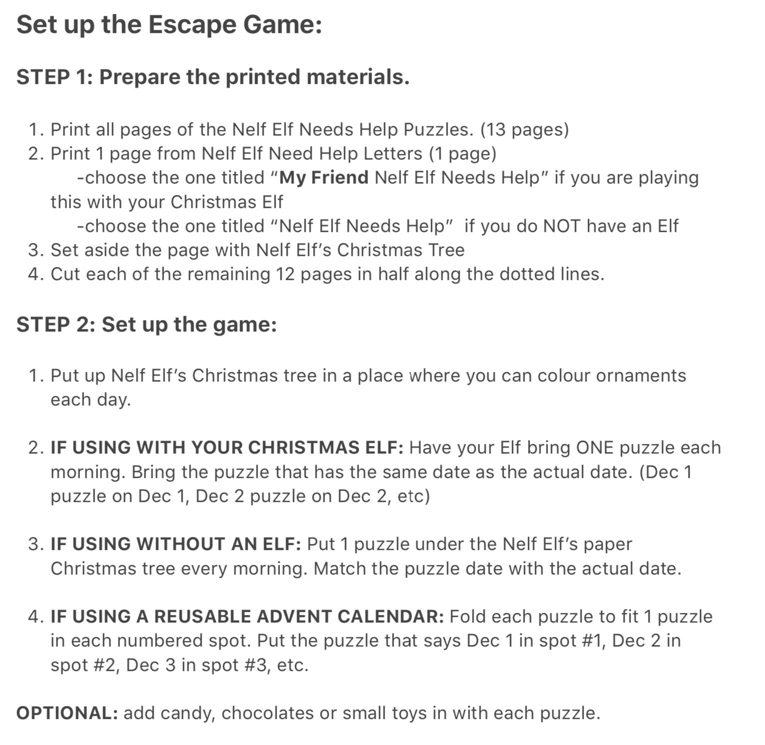 Kids Christmas Escape Room: Elf Advent Calendar (printable) - Etsy