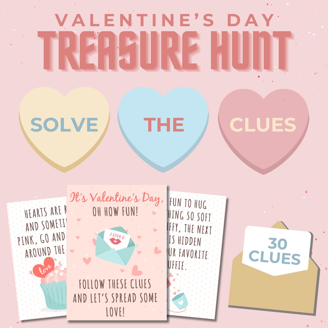 Valentine's Day Scavenger Hunt, Valentine's Treasure Hunt Game ...