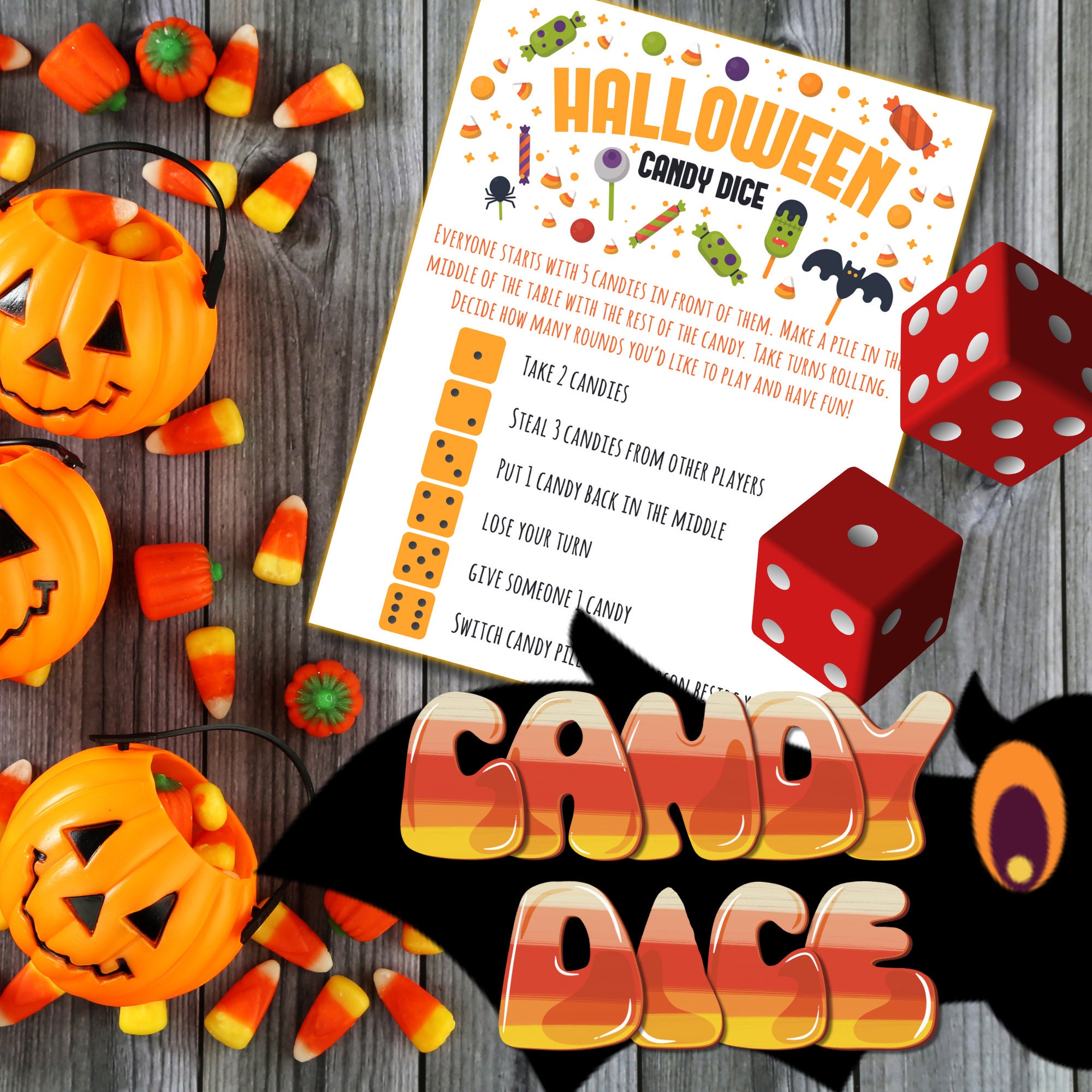 Halloween Candy Dice Game: Printable Party Activity (digital Download ...