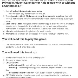 Kids Christmas Escape Room: Elf Advent Calendar (printable) - Etsy
