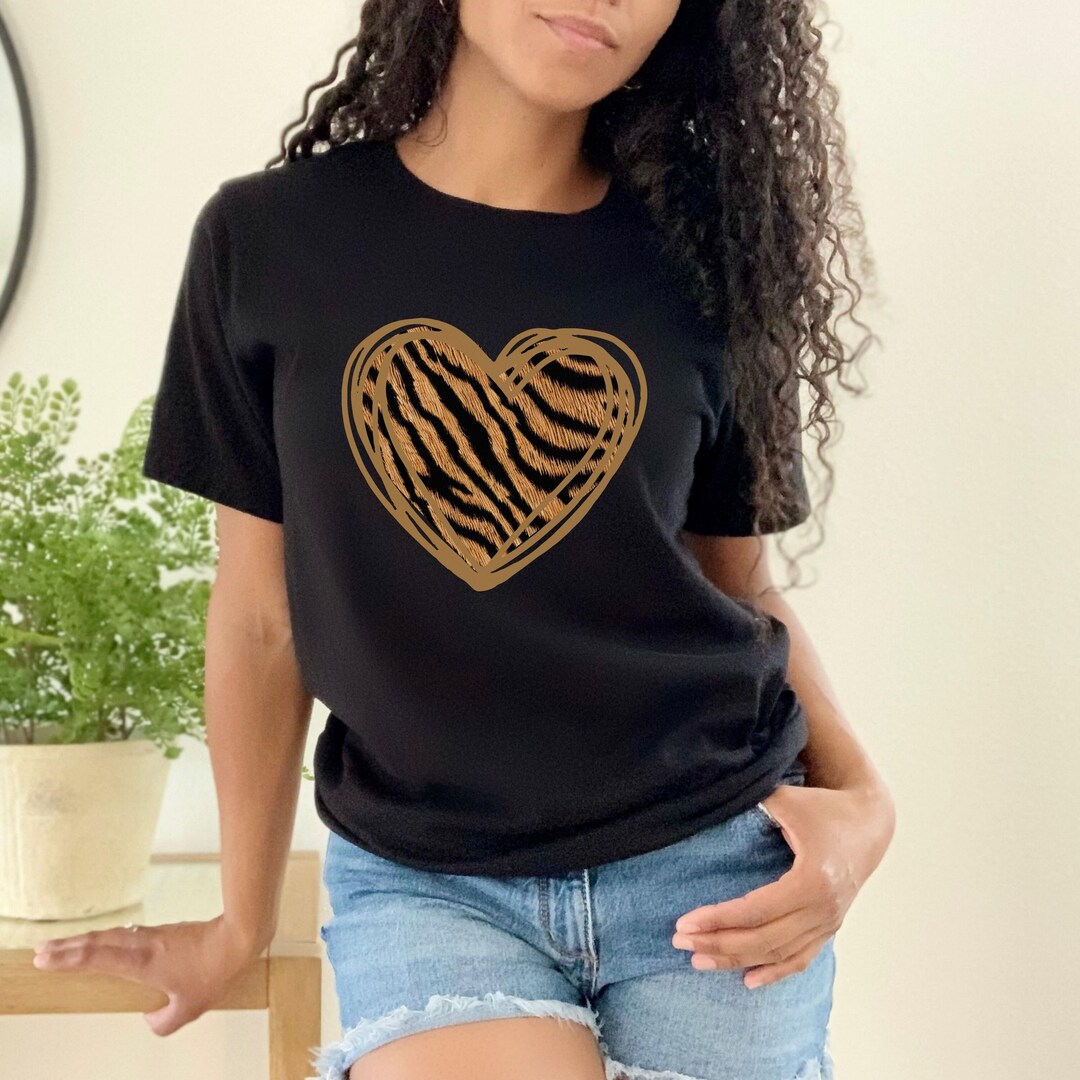 Tiger Print Valentine Heart Shirt, Cute Heart Shirt, Valentine Tee ...