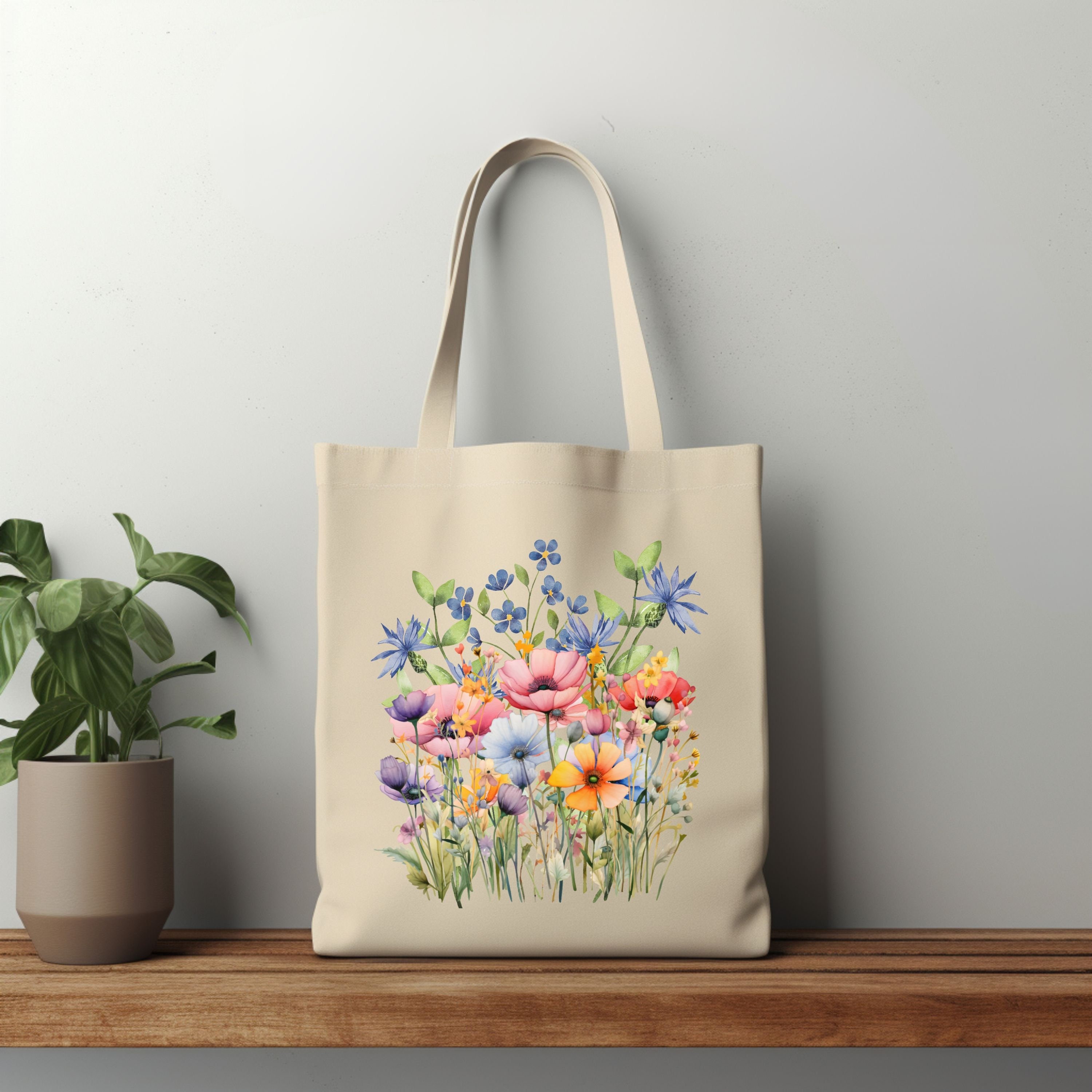 Wildflower Canvas Tote Bag, Reusable Canvas Grocery Bag, Eco Friendly ...
