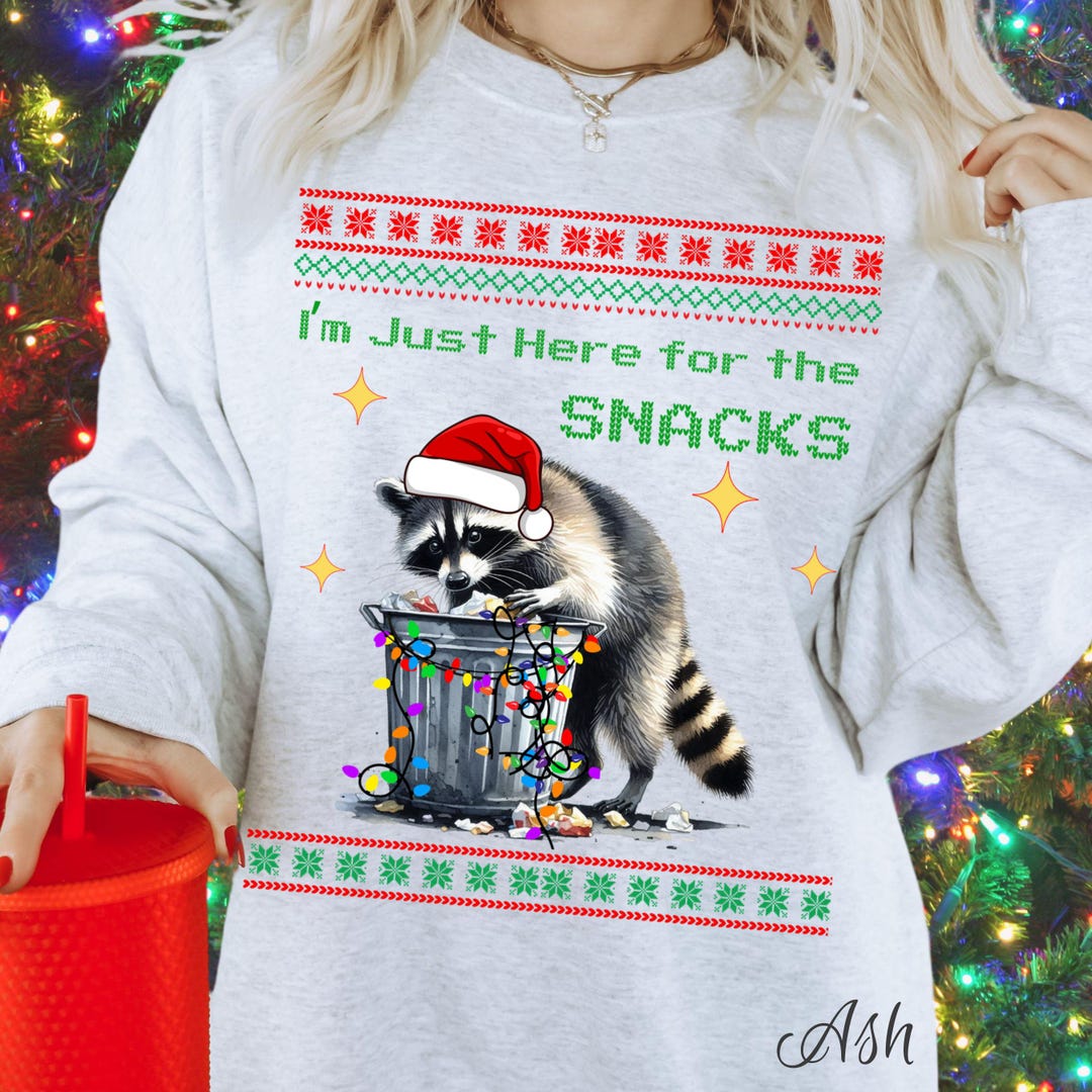 Funny Raccoon Christmas Sweatshirt, Snack Lovers Ugly Christmas Sweater ...