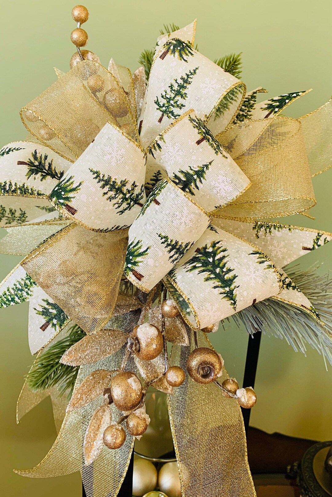 Christmas Decor Gold Themed, Holiday Lantern Swag/topper, Small ...