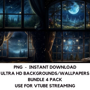 Starry Night Sky Forest Vtuber Background Wallpaper PC instant Digital ...
