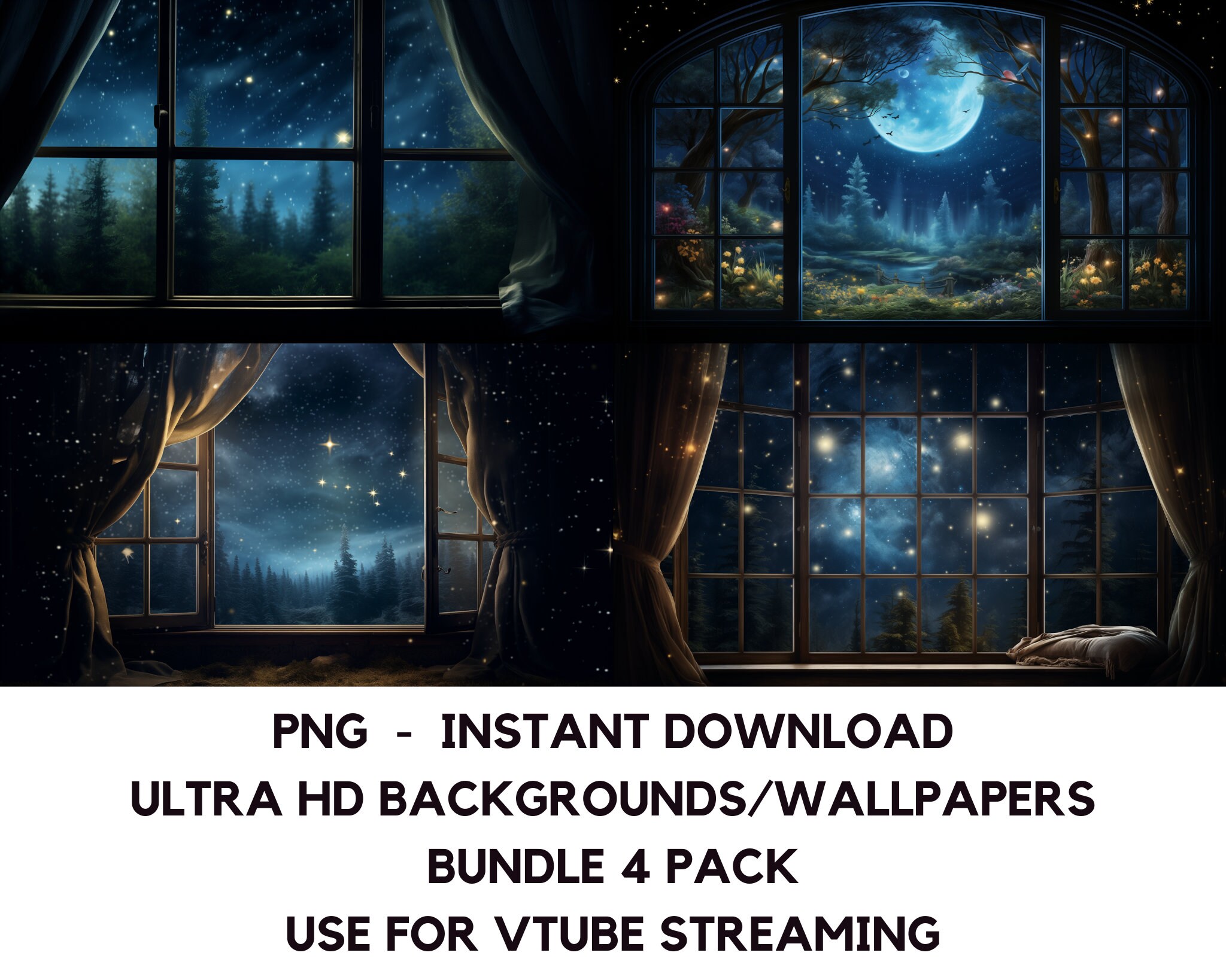 Starry Night Sky Forest Vtuber Background Wallpaper PC instant Digital ...