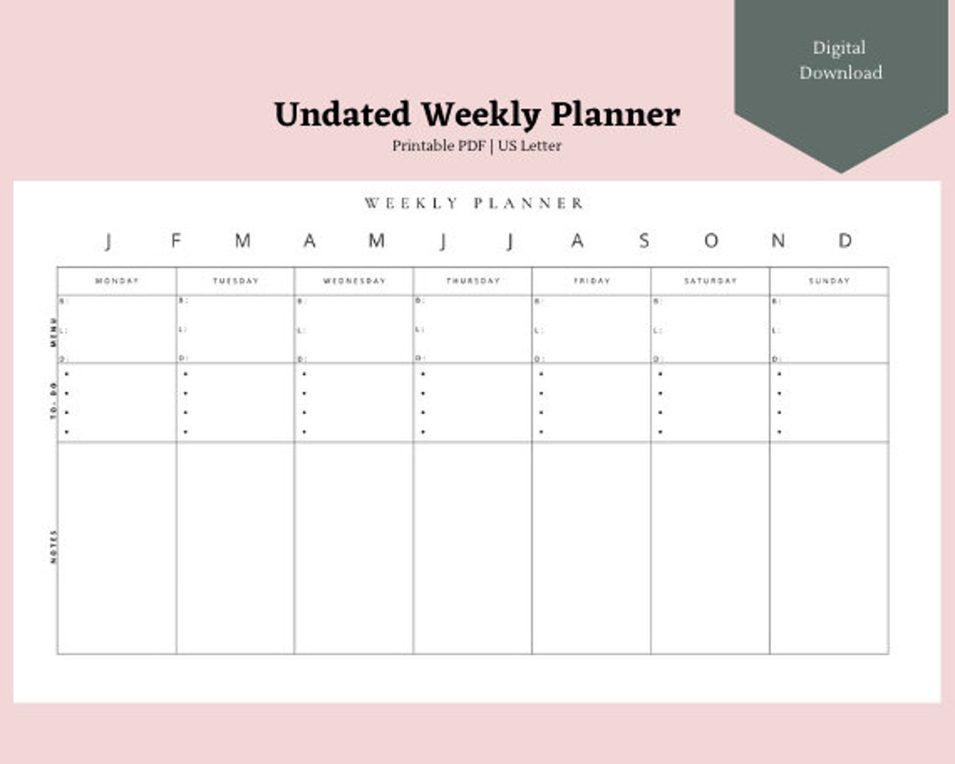 UNDATED Weekly Planner | Planner | Printable Planner | Digital Planner ...