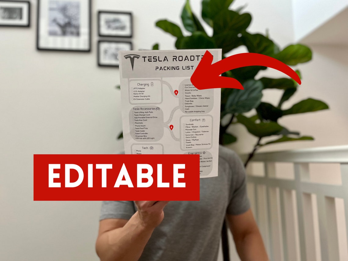 Tesla Roadtrip Packing List (digital, EDITABLE, Customizable) - Etsy
