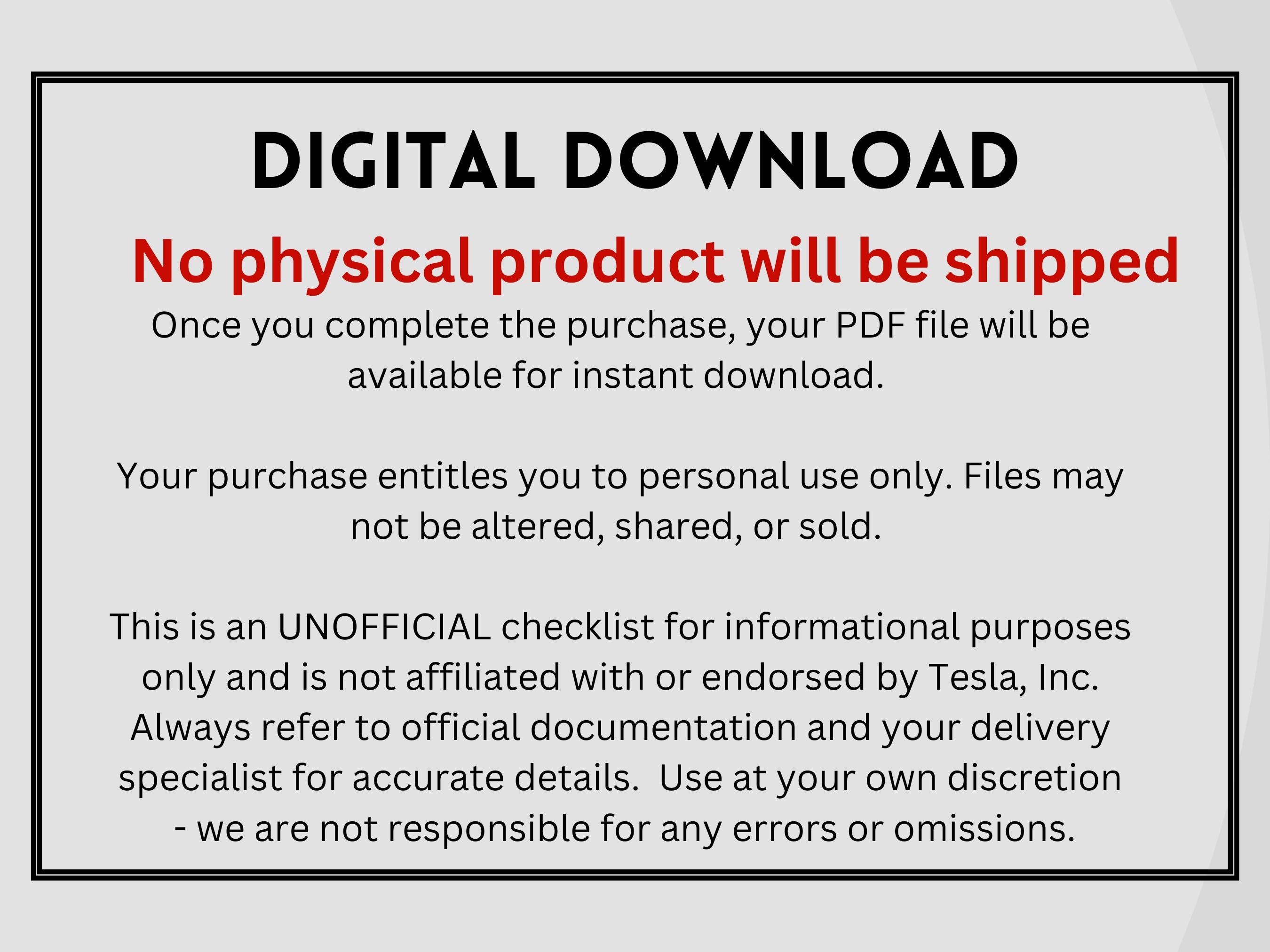 Tesla Model Y Juniper Delivery Checklist 2025 - Etsy