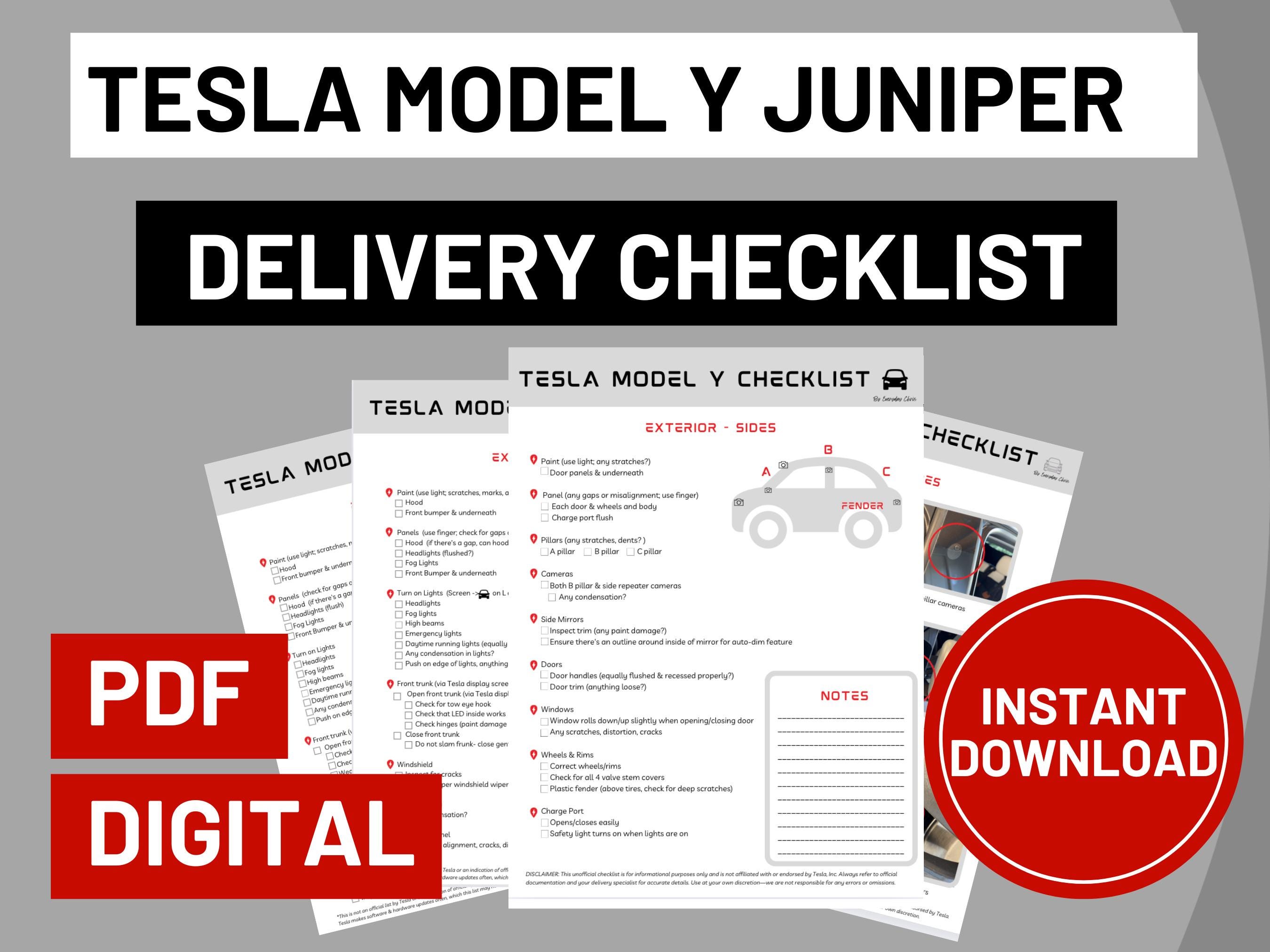 Tesla Model Y Juniper Delivery Checklist 2025 - Etsy