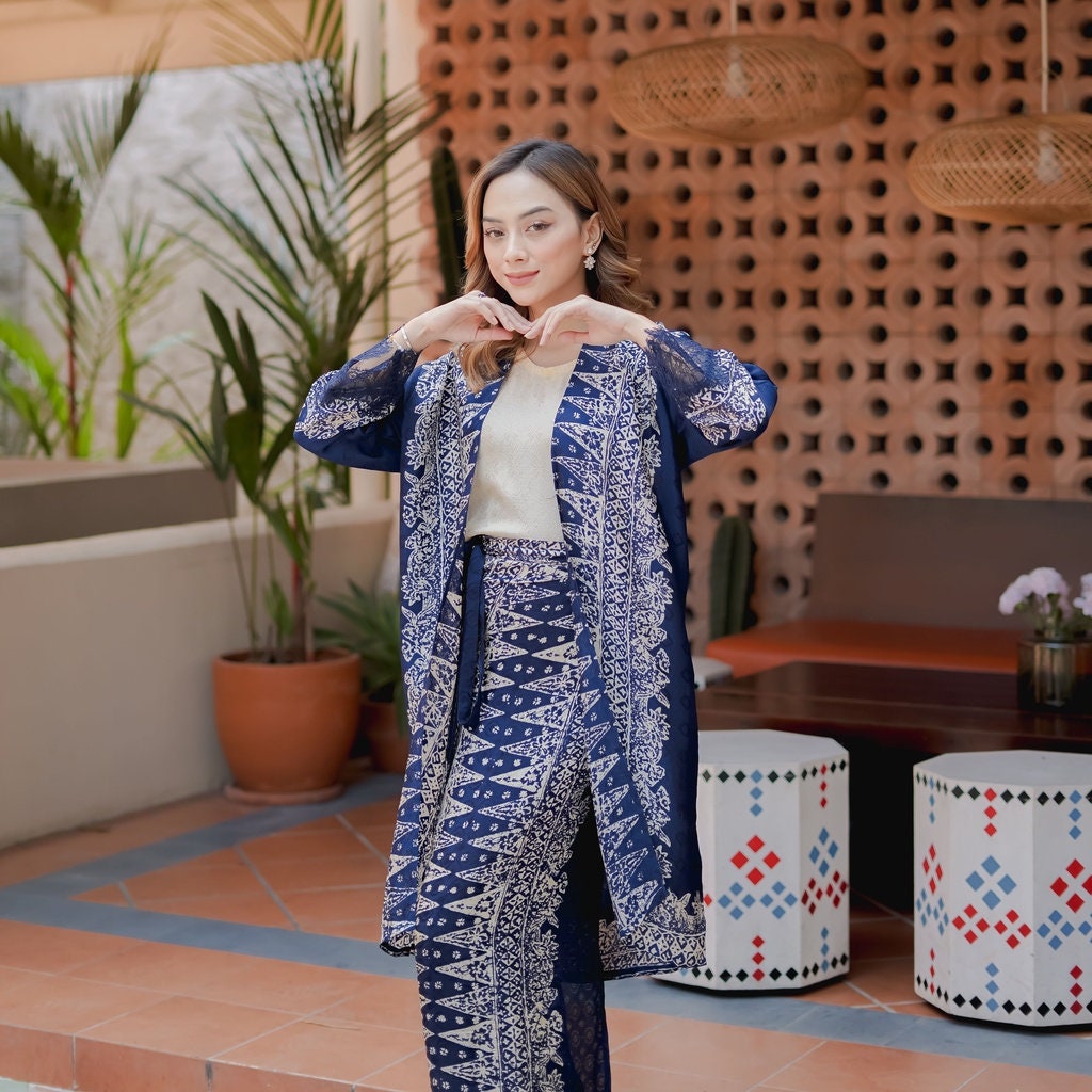 Batik Dress One Set, Loose Fit Batik, Batik Embossed Pattern, Outer ...