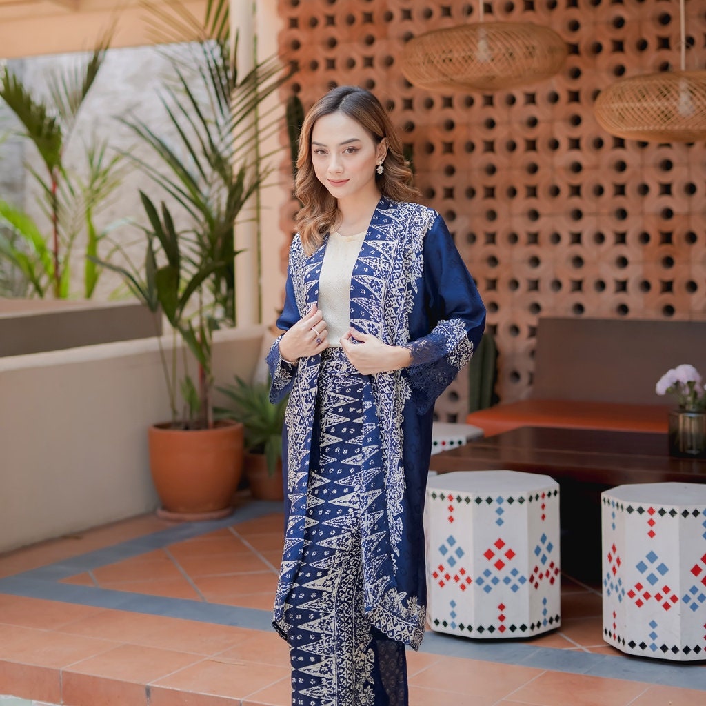 Batik Dress One Set, Loose Fit Batik, Batik Embossed Pattern, Outer ...