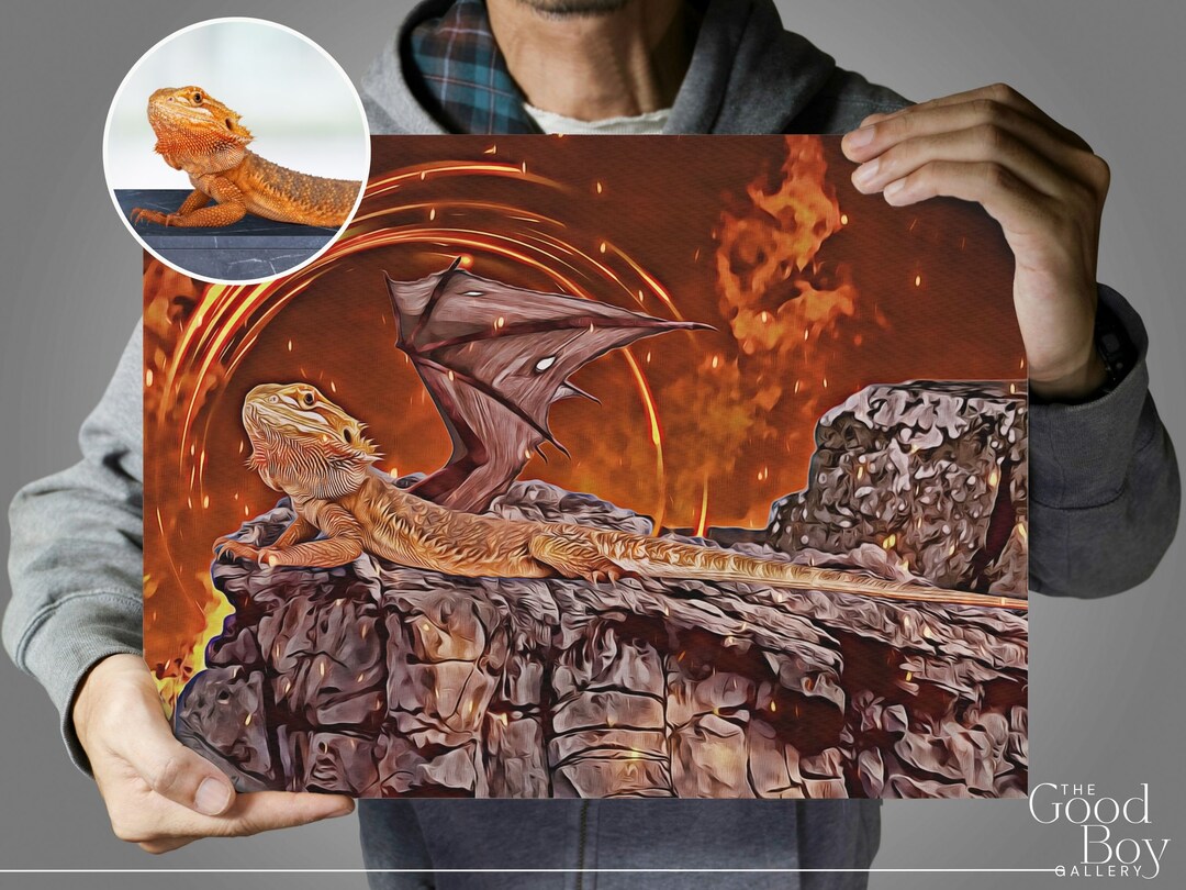 Custom Bearded Dragon Pet Portrait Art. Reptile Pet Canvas From Photo ...