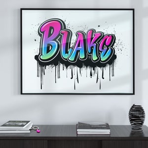 Custom Graffiti Name Wall Art Sign. Canvas or Poster Print. Pink Blue ...