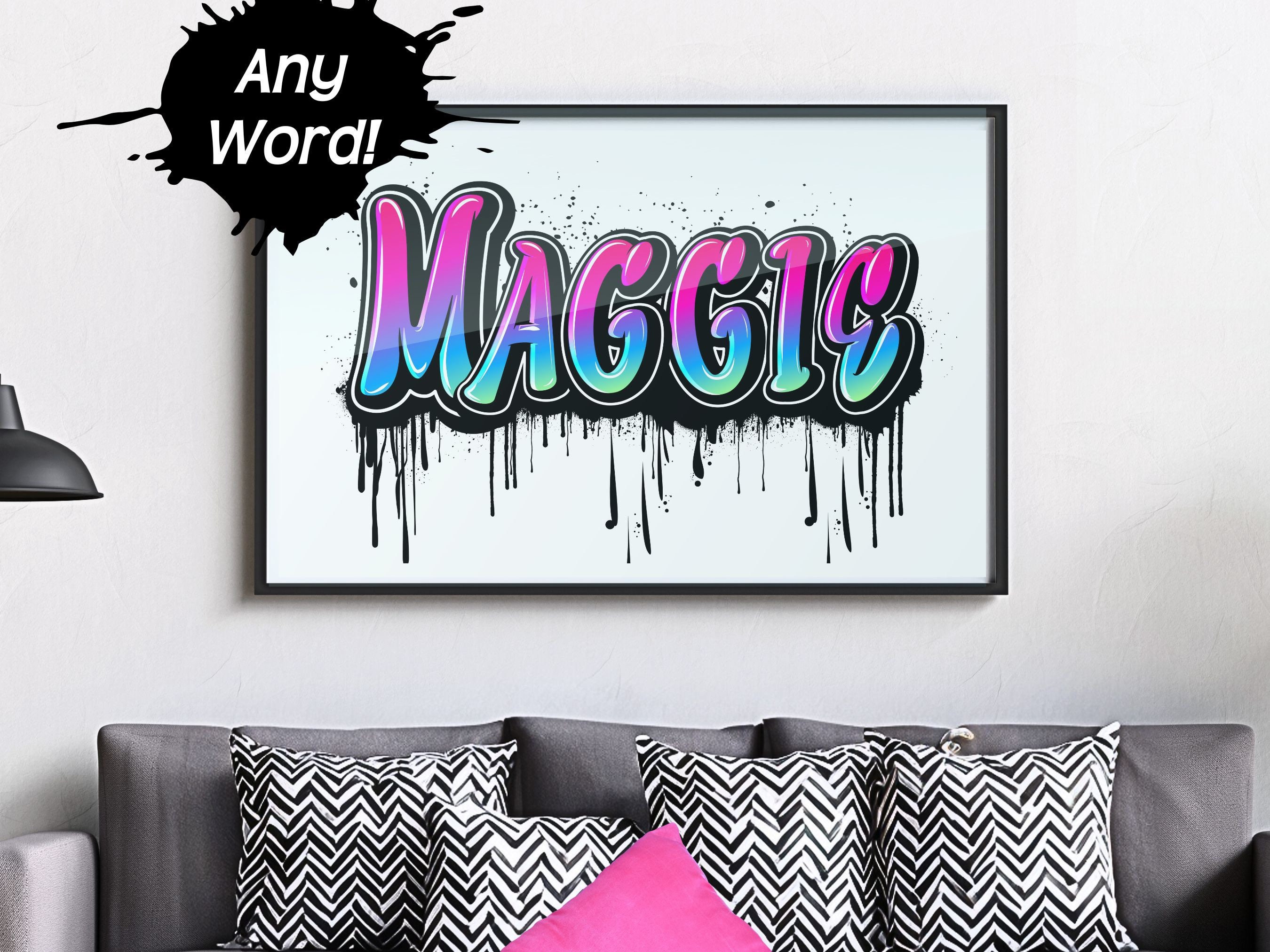 Custom Graffiti Name Wall Art Sign. Canvas or Poster Print. Pink Blue ...