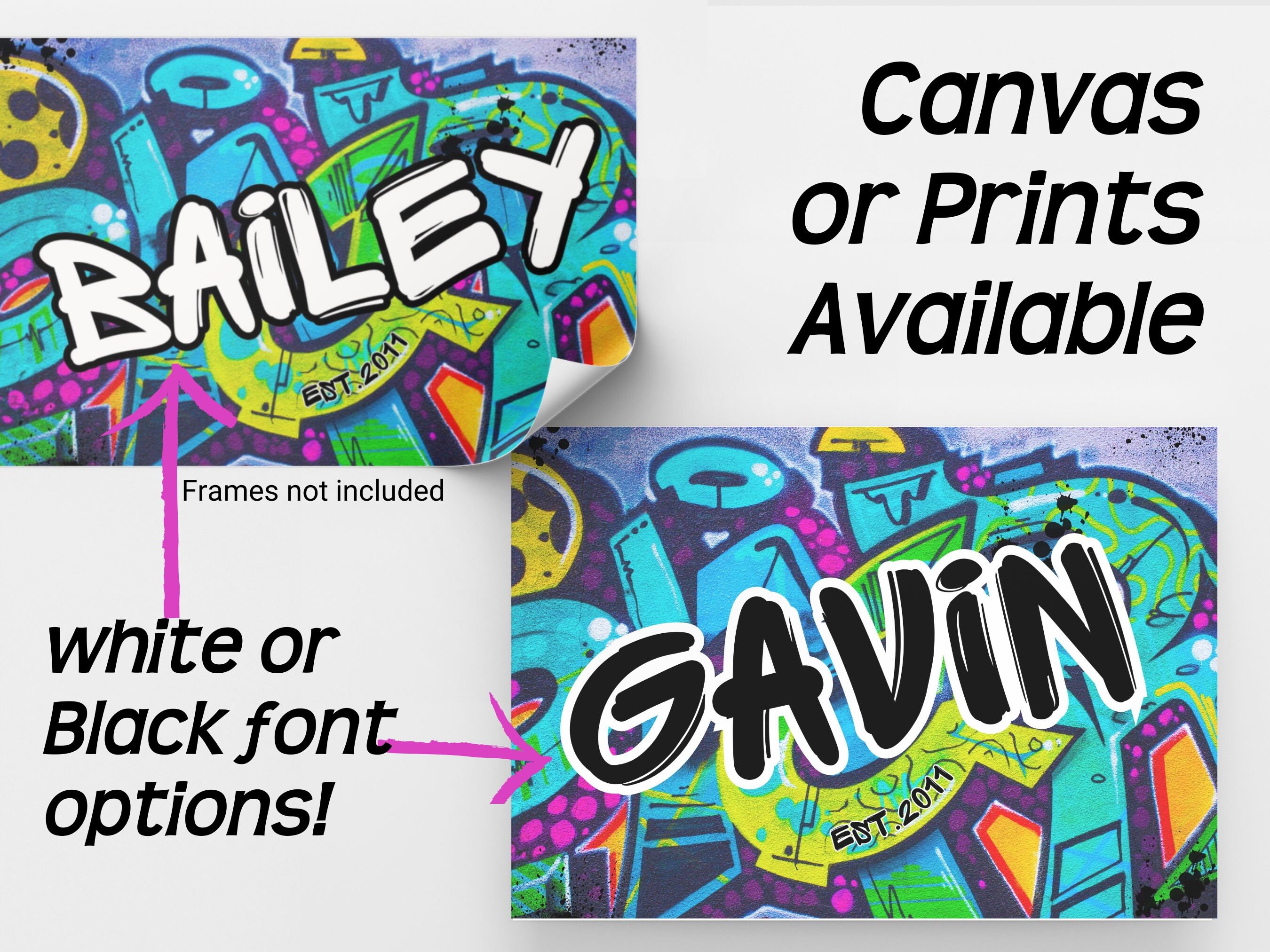 Custom Graffiti Name Wall Art Sign. Colorful Custom Graffiti Art Print ...