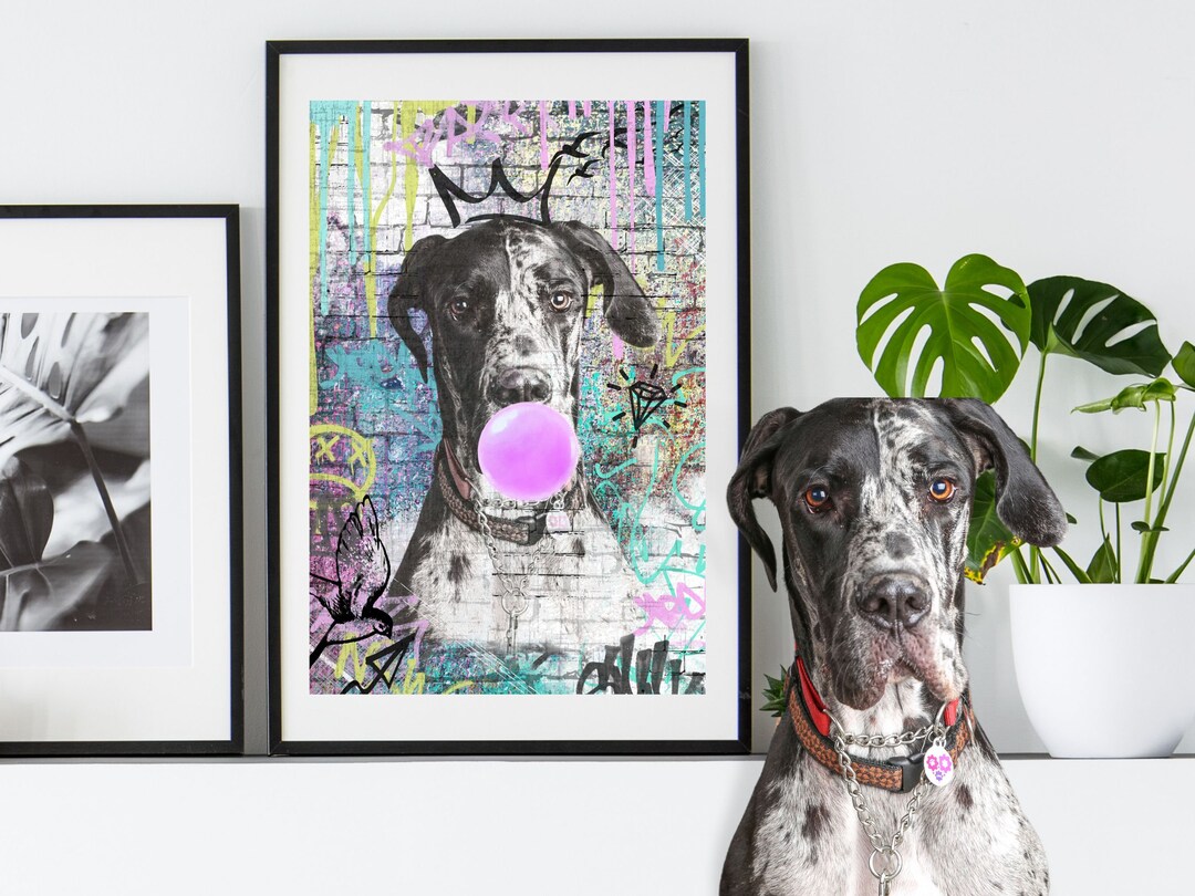 Custom Street Art Pet Portrait, From Photo. Great Dane Bubble Gum Pop ...