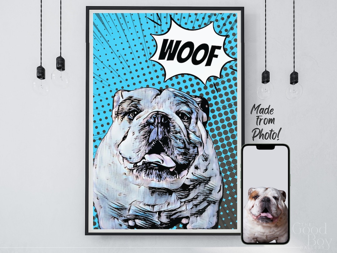 Custom English Bulldog Comic Book Dog Portrait Canvas or Poster Print ...