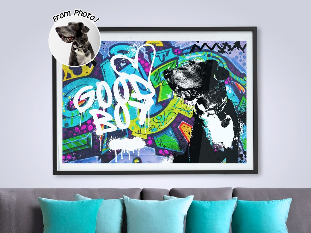 Custom Graffiti Pet Portrait Made From Photo. Street Art Mural . Dog ...