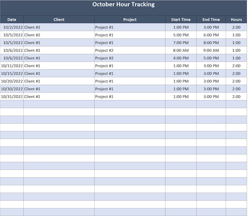 Freelance Monthly Hour Tracker With Timesheet Report Microsoft Excel ...