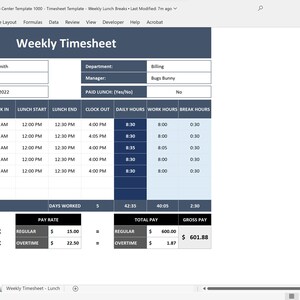 Weekly Employee Timesheet Template Excel With Lunch Breaks and ...