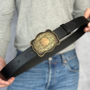 Men's Western Tooled Genuine Leather Belt With Belt Buckle Handmade ...