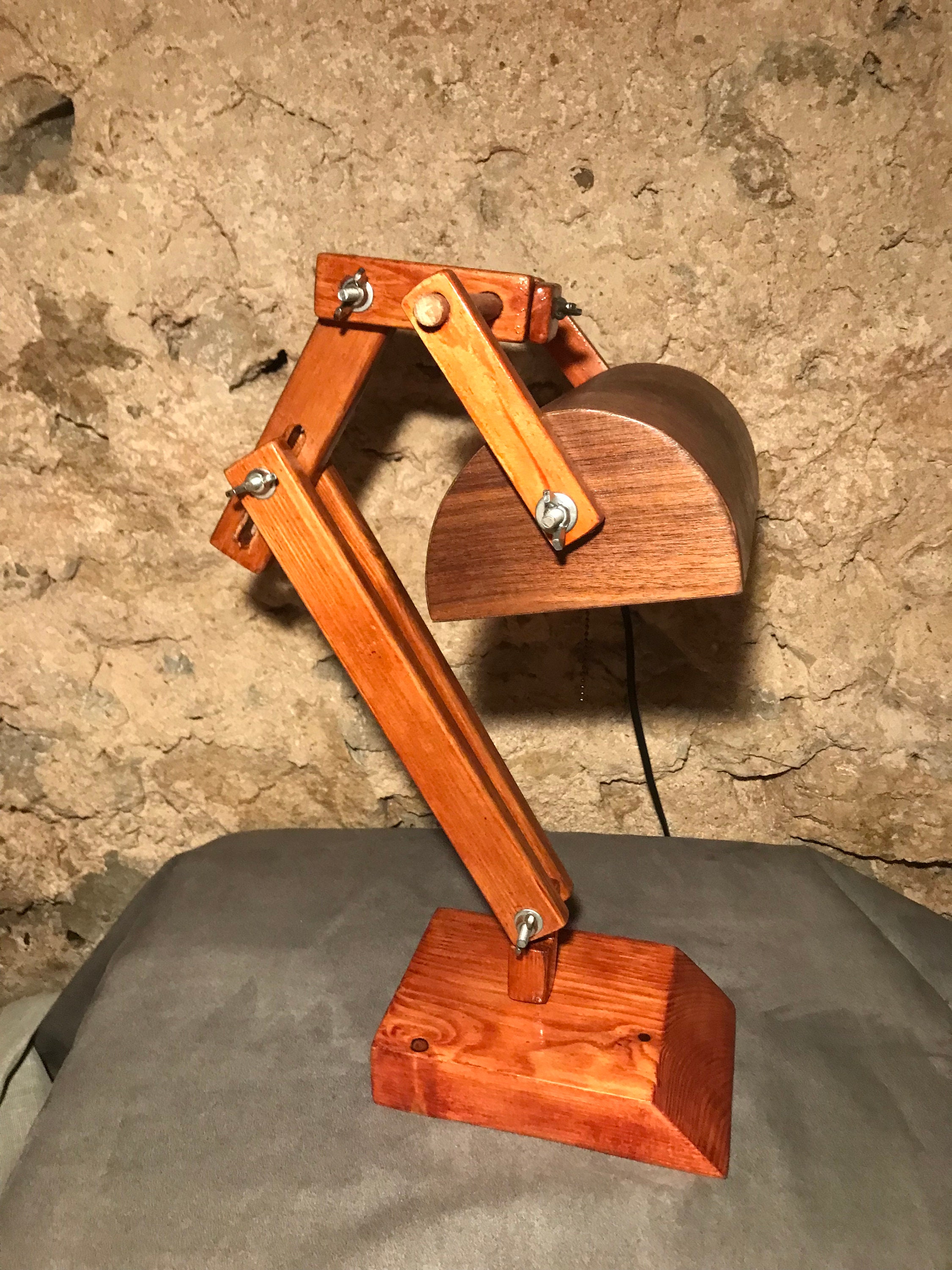 Wooden Table Lamp, Industrial, Handmade - Etsy