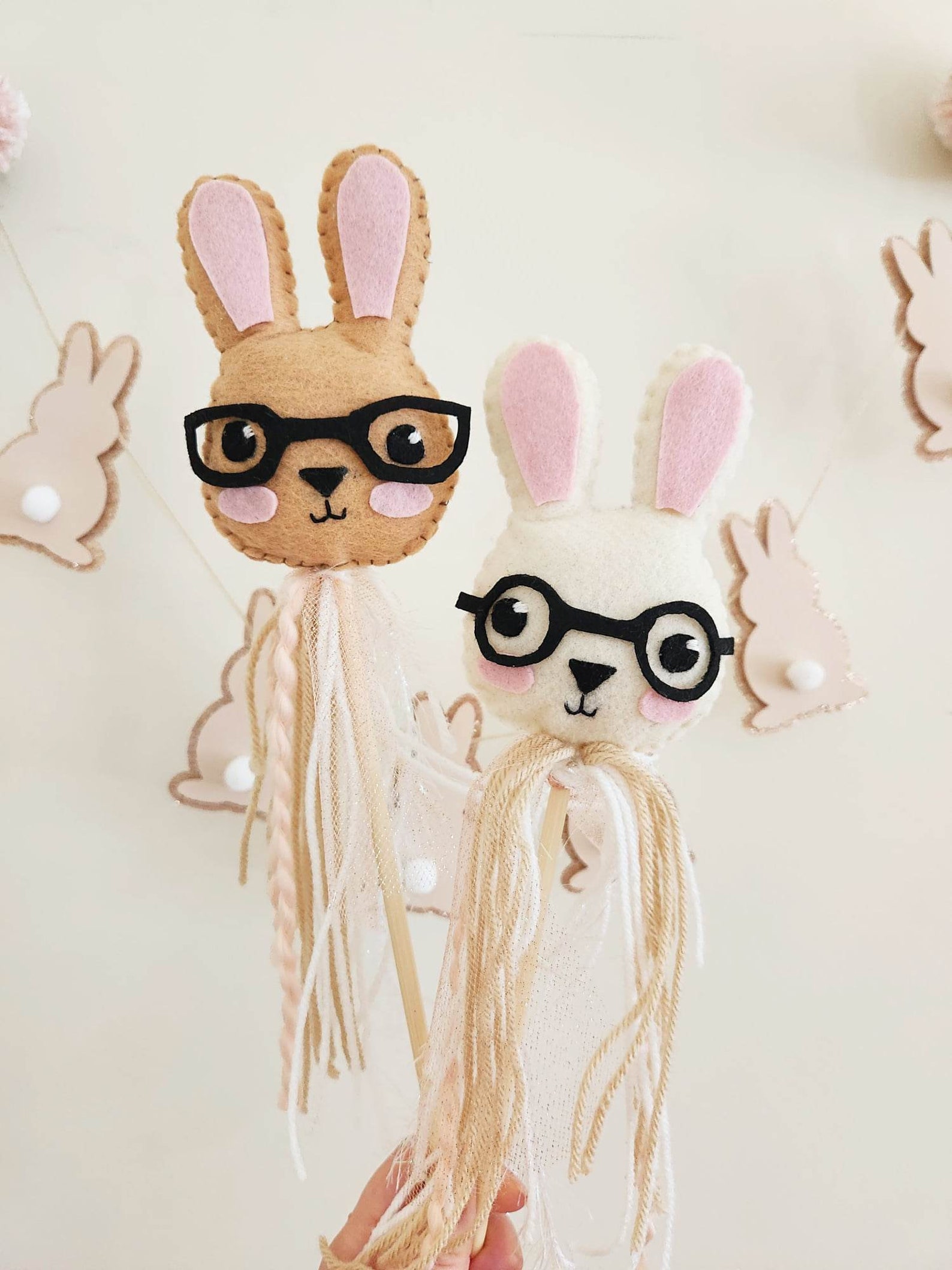 Bunny Wand, Easter Wand, Spring Basket Wands, Pretend Play Wands, Felt ...