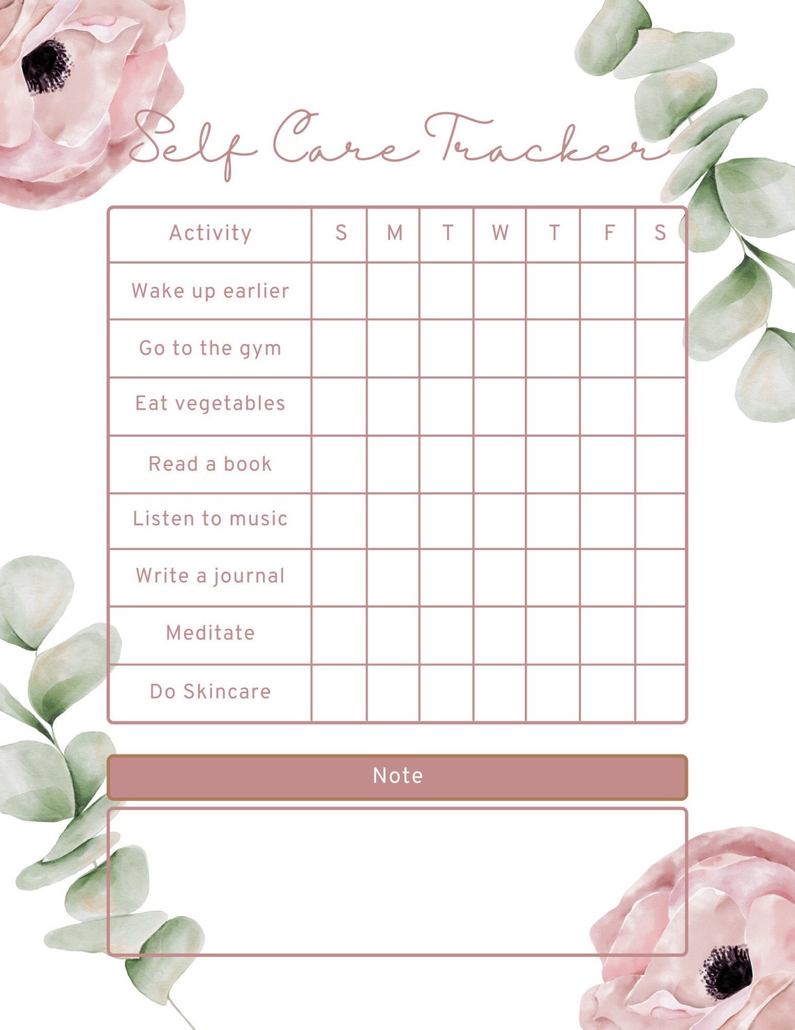 Self Care Tracker | Self Care Planner | Self Care Checklist | Self Care ...