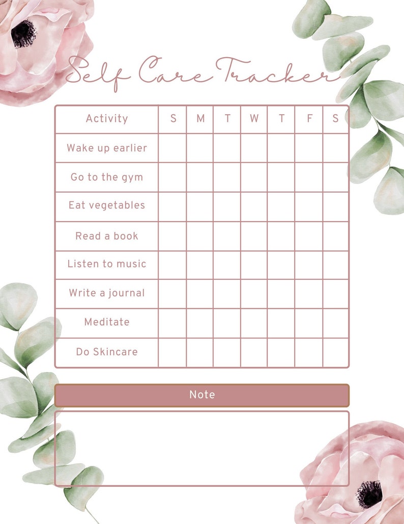 Self Care Tracker | Self Care Planner | Self Care Checklist | Self Care ...