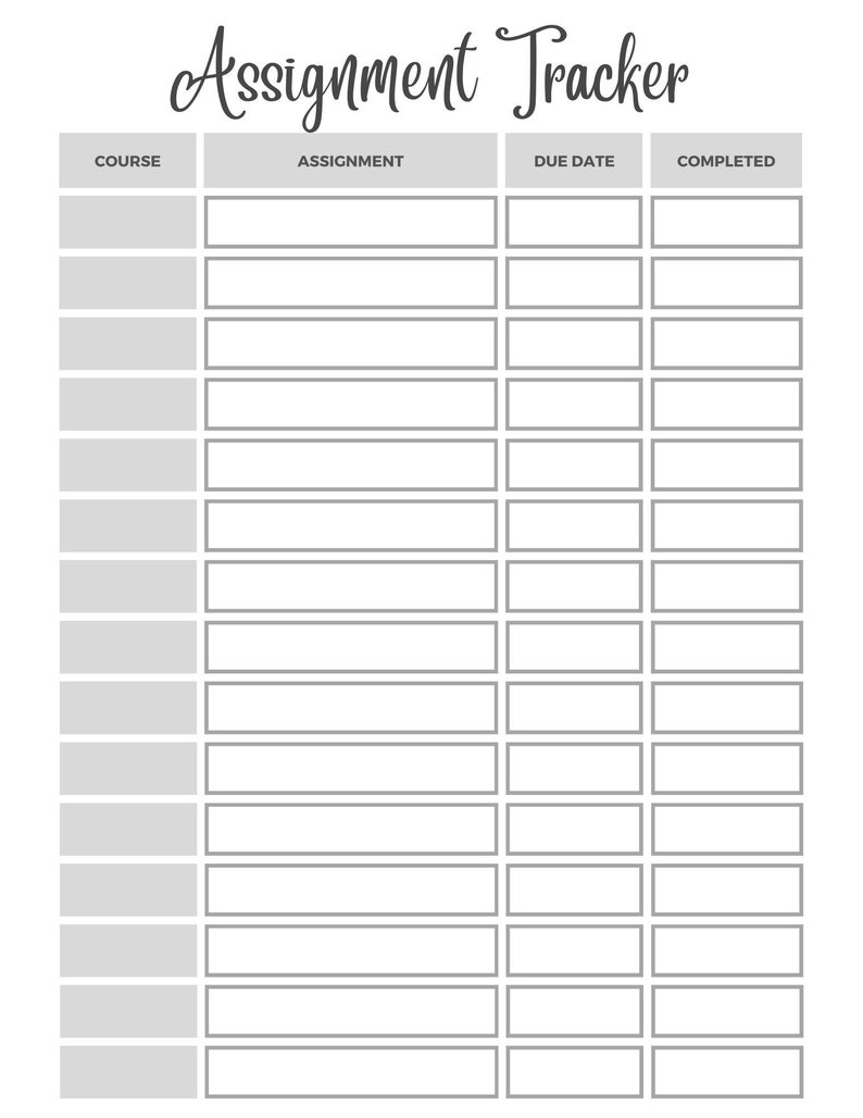 Assignment Tracker, Student Planner, Assignment Checklist, Assignment ...