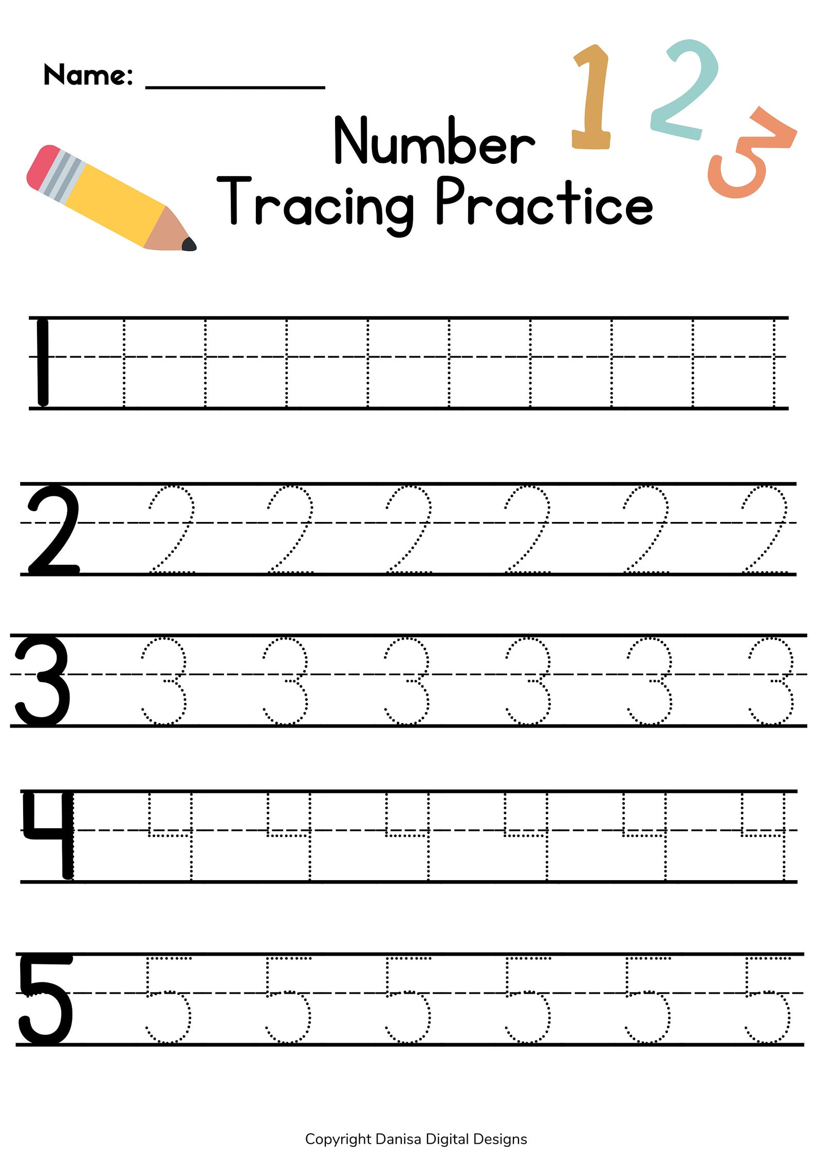 Printable Number Tracing Worksheet 1-10 Pdf L Number Practice Sheets ...