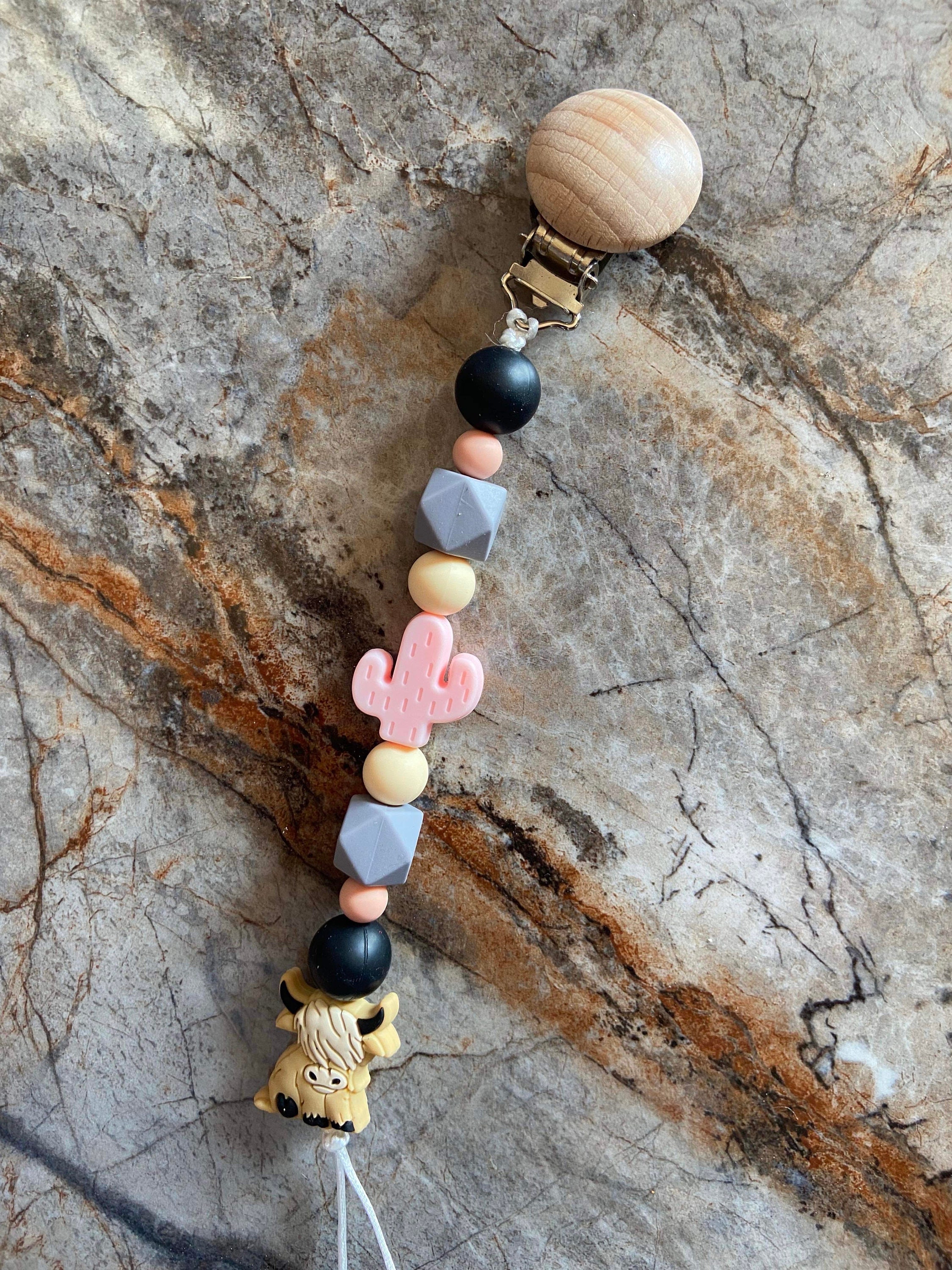 Pink Cactus and Highland Cow Custom Pacifier Clip Personalized Silicone ...