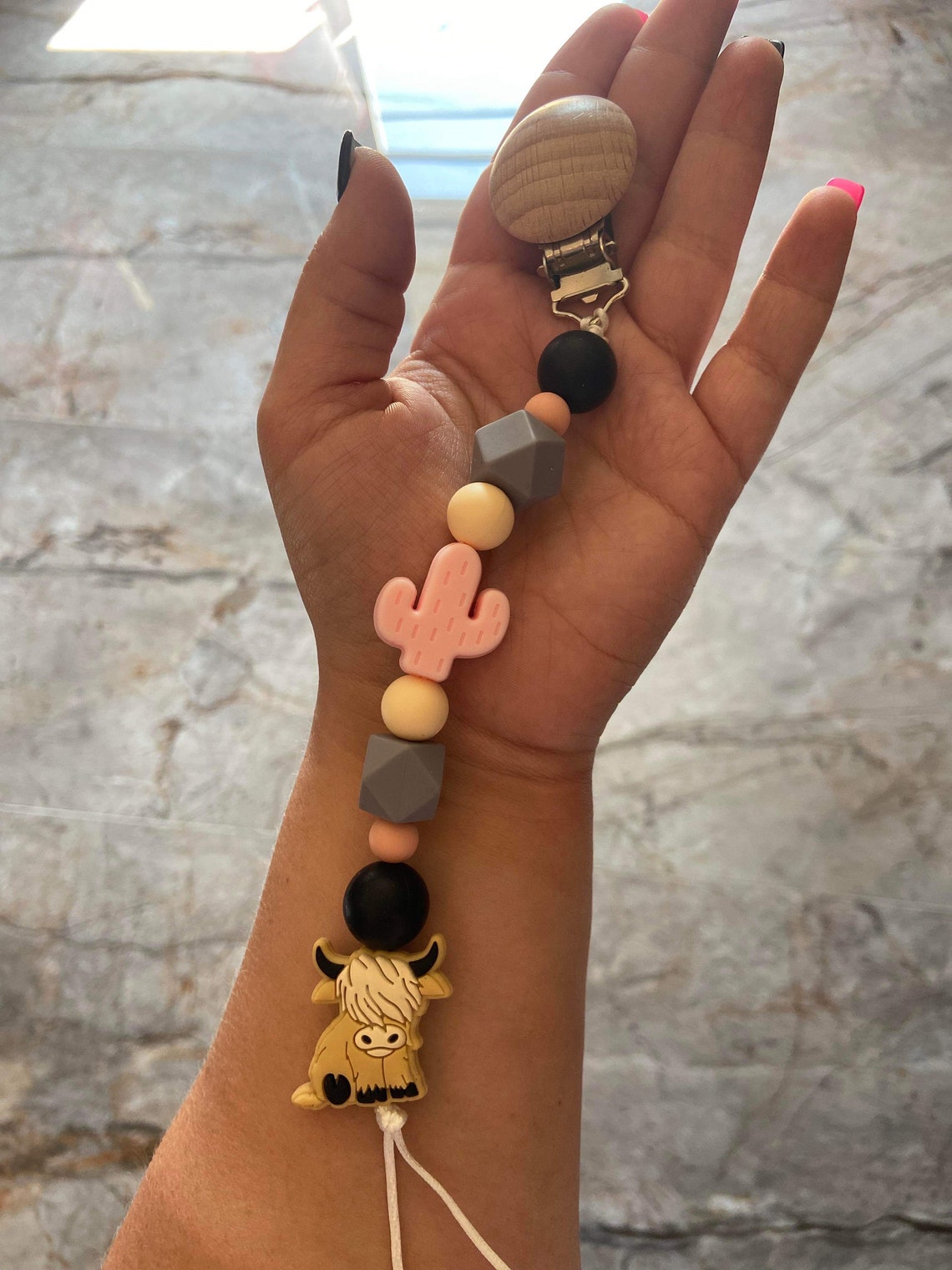 Pink Cactus and Highland Cow Custom Pacifier Clip Personalized Silicone ...