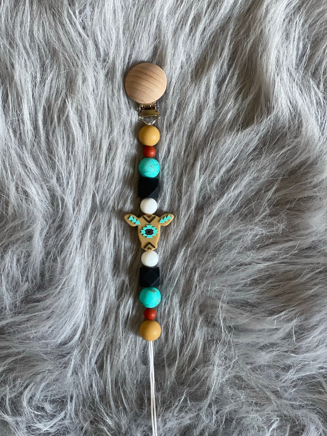 Custom Aztec Tan and Mint Cow Head Pacifier Clip| Western Silicone ...