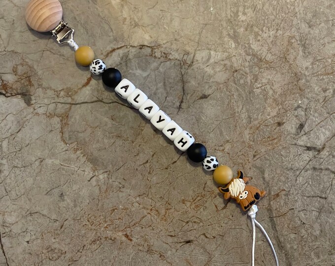 Dark Highland Cow Custom Pacifier Clip Baby Accessories Baby Shower ...