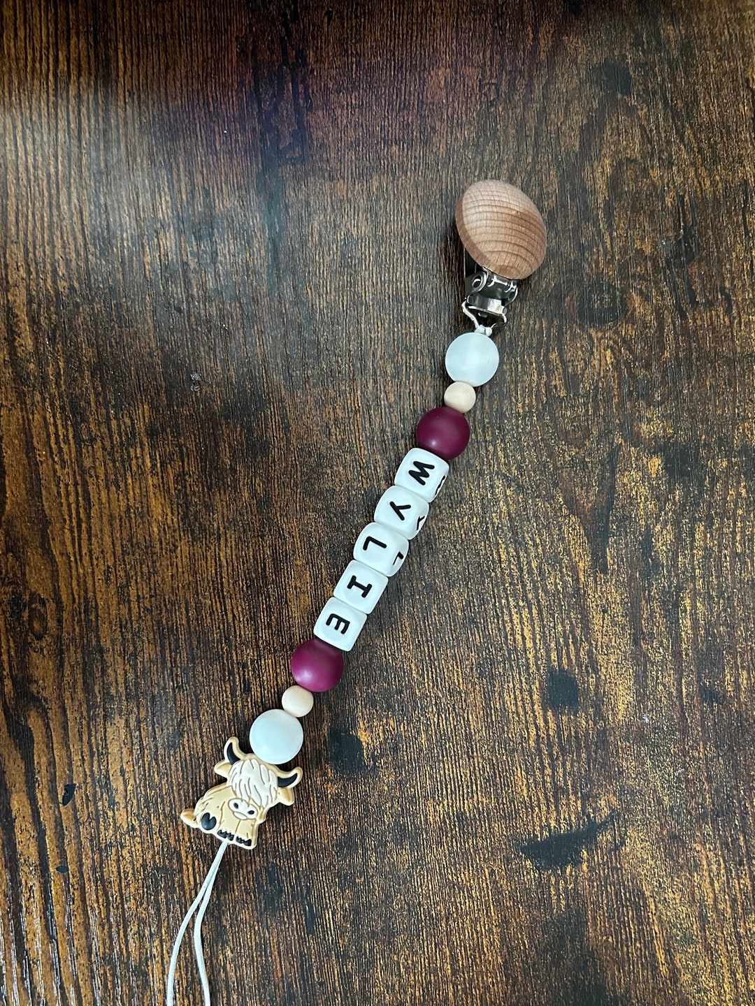 Maroon or Gray Highland Cow Custom Pacifier Clip|baby Accessories|baby ...