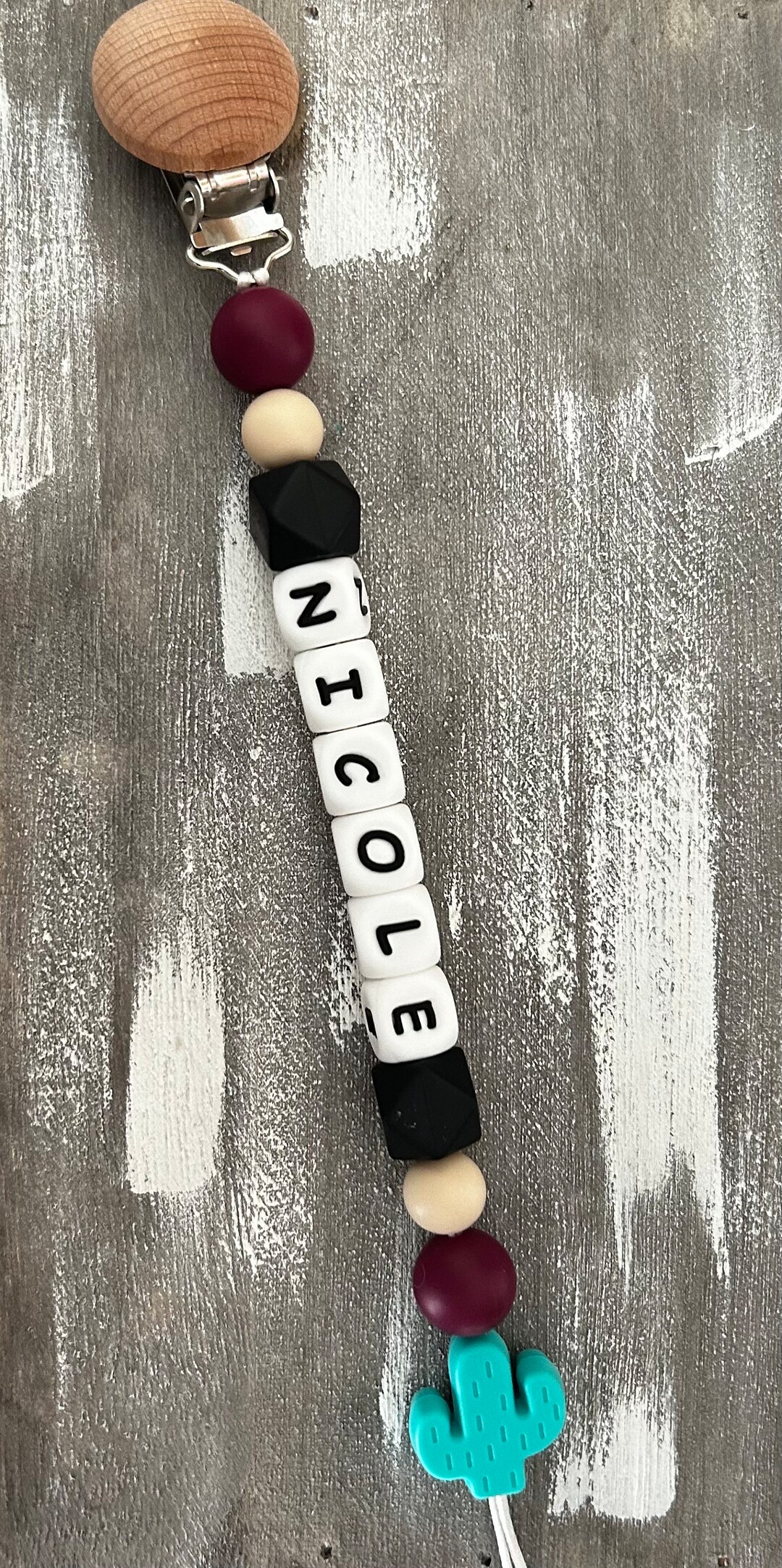 Custom Cactus Pacifier Clip | Maroon & Teal Silicone Beads - Etsy