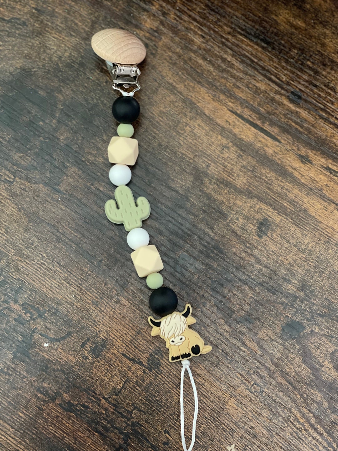 Olive Green Cactus and Highland Cow Custom Pacifier Clip| Personalized ...