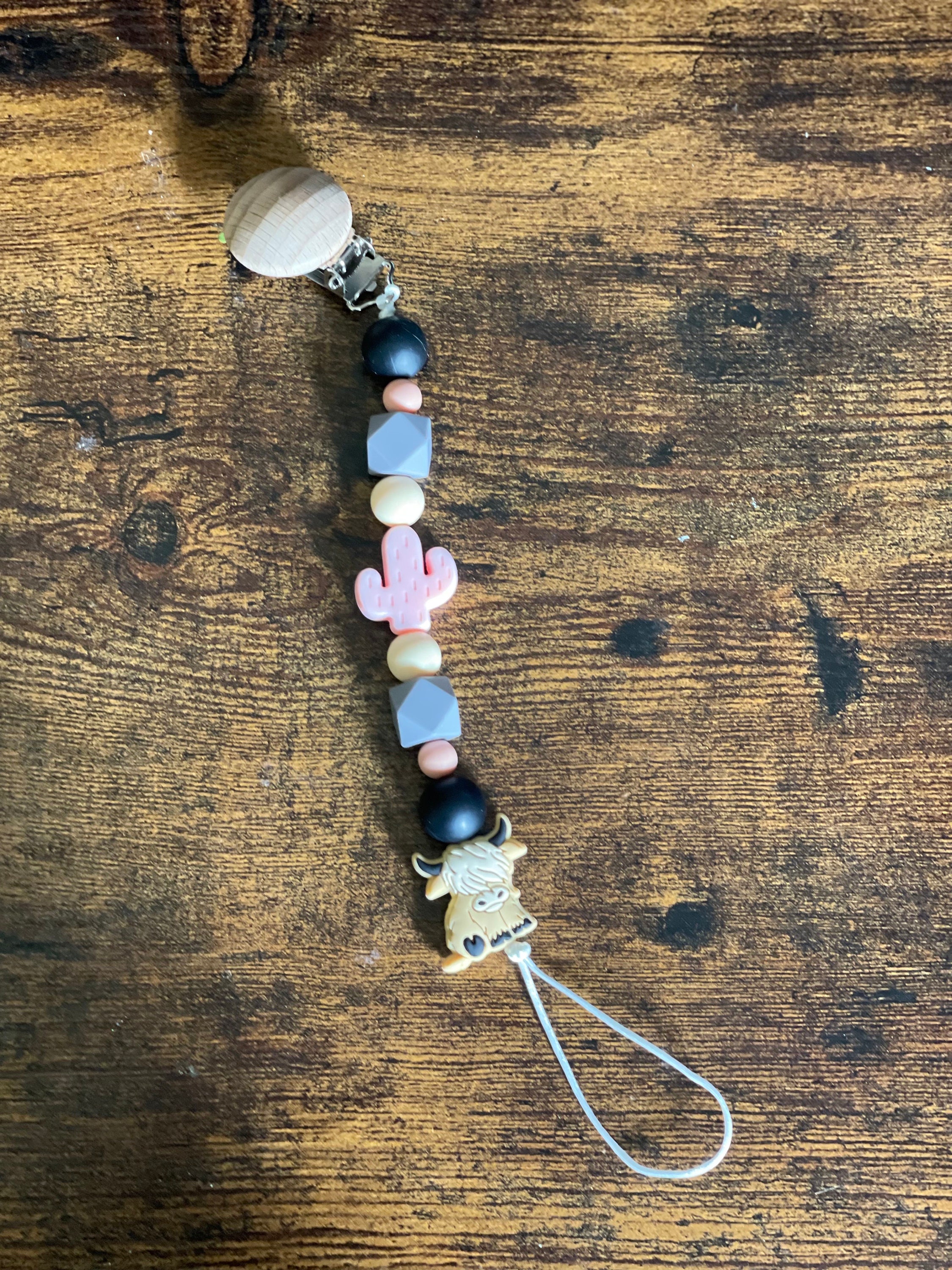 Pink Cactus and Highland Cow Custom Pacifier Clip Personalized Silicone ...