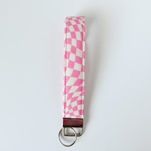 Pink & White Wavy Checkered Key Fob Wristlet Groovy Retro - Etsy